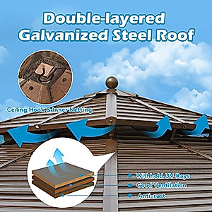 GAZEBEST 12' X 12' Permanent Hardtop Gazebo, Outdoor Galvanized Steel Double Roof Pavilion Pergola Canopy with Aluminum Frame Nettings and Curtains for Garden, Patio, Backyard, Deck and Lawns.