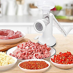 LHS Manual Meat Grinder, Heavy Duty Meat Mincer Sausage Stuffer, 3-in-1 Hand Grinder with Stainless Steel Blades for Meat, Sausage, Cookies, Easy to Clean