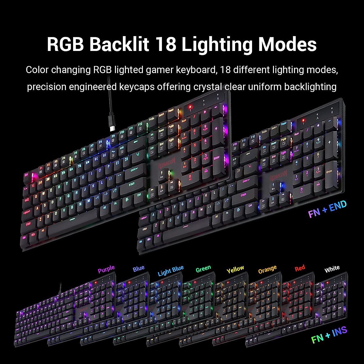 Redragon Mechanical Gaming Keyboard RGB LED Backlit Low Profile Wired Macro 96 Keys Red Switches, for Windows Gaming PC, Black