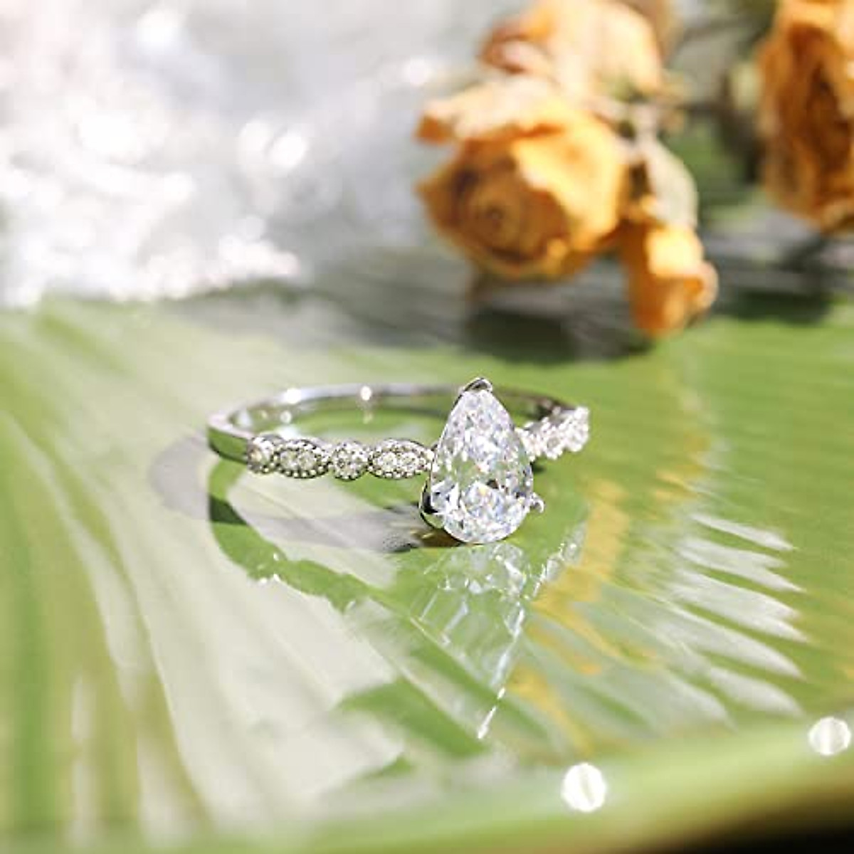 Mameloly 1.5CT Teardrop Engagement Rings for Women Marquise Pear Shaped Cubic Zirconia Promise Rings for Her Size 6