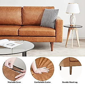 Kingfun 65" W Faux Leather Loveseat Sofa Couch, Love Seat Sofas and Couches for Living Room Bedroom Office and Small Spaces, Mid Century Modern Decor Love Seats Furniture with Solid Wood Leg,Brown