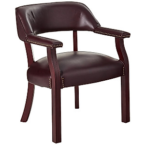 Office Star Padded Vinyl Seat and Back Traditional Guest Chair with Nailhead Accents and Mahogany Finish Wood Frame, Jamestown