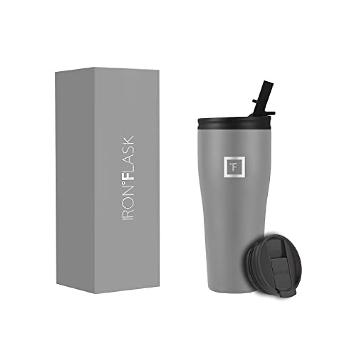 IRON °FLASK Rover Tumbler 2.0-2 Lids Vacuum Insulated Stainless Steel Bottle, Double Walled, Drinking Cup - Thermos Travel Mug - Graphite, 32 Oz