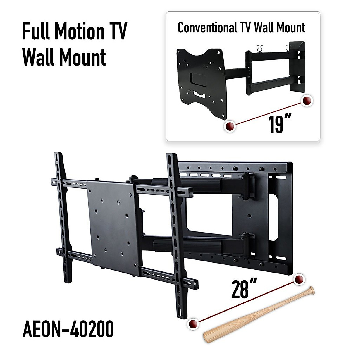 Aeon Stands and Mounts 40200 full motion TV wall mount with 28" Extension (Black)