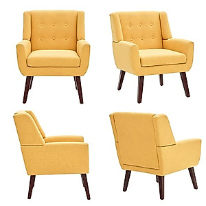 HUIMO Accent Chair, Button Tufted Upholstered Sofa Chairs, Comfy Linen Fabric Armchair for Bedroom, Reading, Mid-Century Modern Living Room Chair (Yellow)