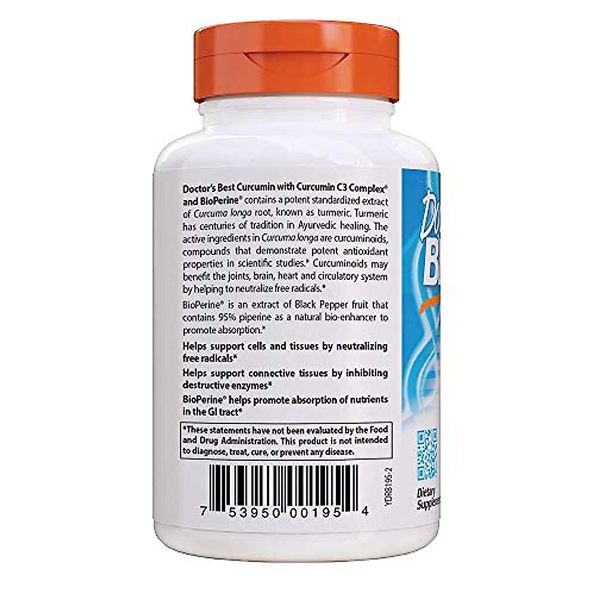 Doctor's Best Curcumin From Turmeric Root with C3 Complex & BioPerine, Non-GMO, Gluten Free, Soy Free, Joint Support, 1000 mg, 120 Tablets