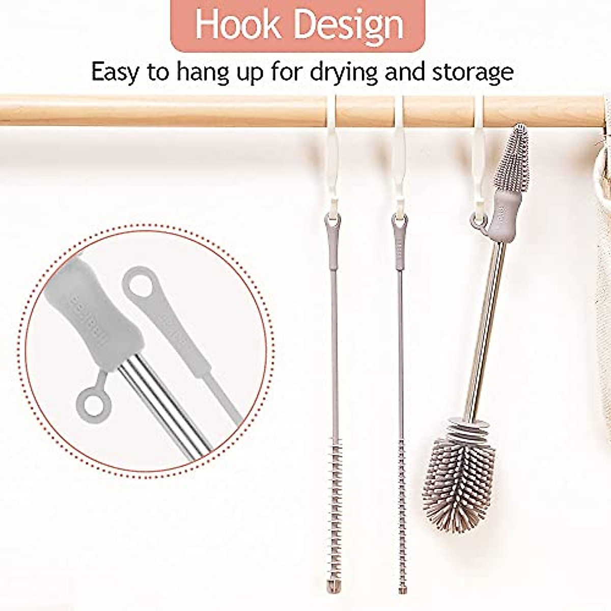 haakaa Silicone Cleaning Brush Kit - SUVA Grey - Bottle Brush for Breast Pumps, Breast Milk Collector, Baby Bottles, Nipples, Breastmilk Storage Bags