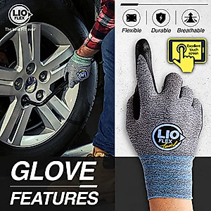 LIO FLEX Touch Screen Gloves - 3 Pairs, Work Gloves Men & Women, Gloves with [10 touchscreen fingers], Safety Work Gloves for Men & Women, Thin, Lightweight, Durable Working Gloves (Grey, M)
