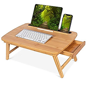 BIRDROCK HOME Portable Sit or Stand Desk with Storage Drawer and Media Slot | Folding Legs | Fits Laptops Up to 17" | 17" Tablet and Phone Slot | Smart Phones Up to 4" | Natural | Work from Home