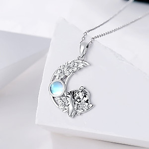 TOUPOP Christmas Gifts Tiger Crescent Moon Pendant Necklace for Women Girls Moonstone Jewelry 925 Sterling Silver Wild Animal Tiger Necklace Daughter Gifts from Mom Dad Thanksgiving Day