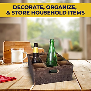 DFW Consumables - Farmhouse Wooden Crates for Display, 13" x 10" Wooden Bottle Caddy with 12 Individual Slots, Decorative Boxes with Carrying Handles