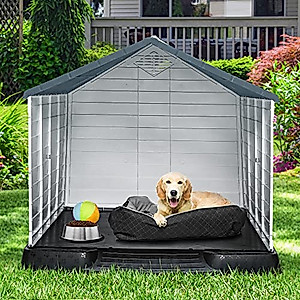 YITAHOME Large Plastic Dog House Outdoor Indoor Insulated Doghouse Puppy Shelter Water Resistant Easy Assembly Sturdy Dog Kennel with Air Vents and Elevated Floor (41''L*38''W*39''H, Blue)