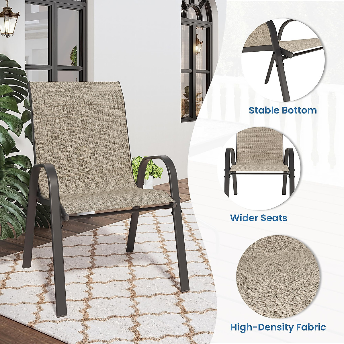 UDPATIO Patio Dining Set of 5, Outdoor Furniture Chairs and Square Table, Breathable Seat Fabric and Alloy Steel Frame for Backyard, Porch, Garden, Poolside (Brown)