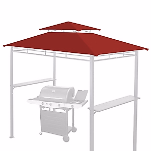 Strong Camel 5FT x 8FT Double Tiered Replacement Canopy Outdoor Grill BBQ Grill Gazebo Replacement Canopy Roof (Burgundy)