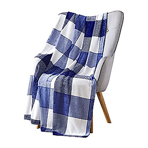 Farmhouse Buffalo Check Blue Throw Blankets: Soft Plush Decorative Accent for Couch or Bed, Colored: Navy Denim Blue White