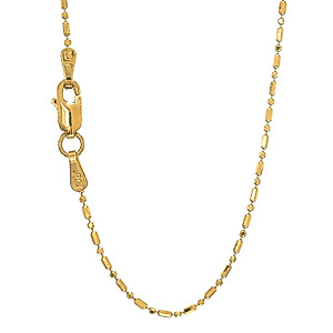 JewelStop 14k Solid Yellow Gold 1mm Diamond-cut Bar & Bead Ball Chain Lobster Claw Clasp-20 Inches, 2gr.