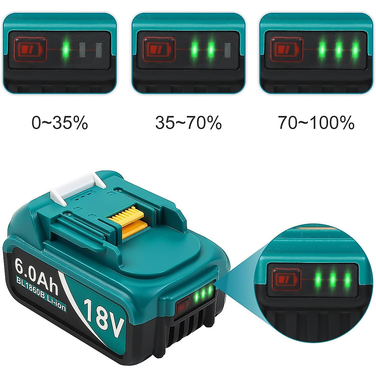 Aoasur 2023 Upgrade Version 6.0Ah Replacement for Makita 18V Battery 2Packs, Same Color as Makita Tool, fits All Makita 18V Tools and OEM Charger