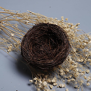Artificial Bird Nest, Bird Nest with Artificial Bird Eggs, Country Style Simulation Twig Bird Nest for Handmade Easter Rattan Nest Creative Decoration for Home Garden(10~12 cm)