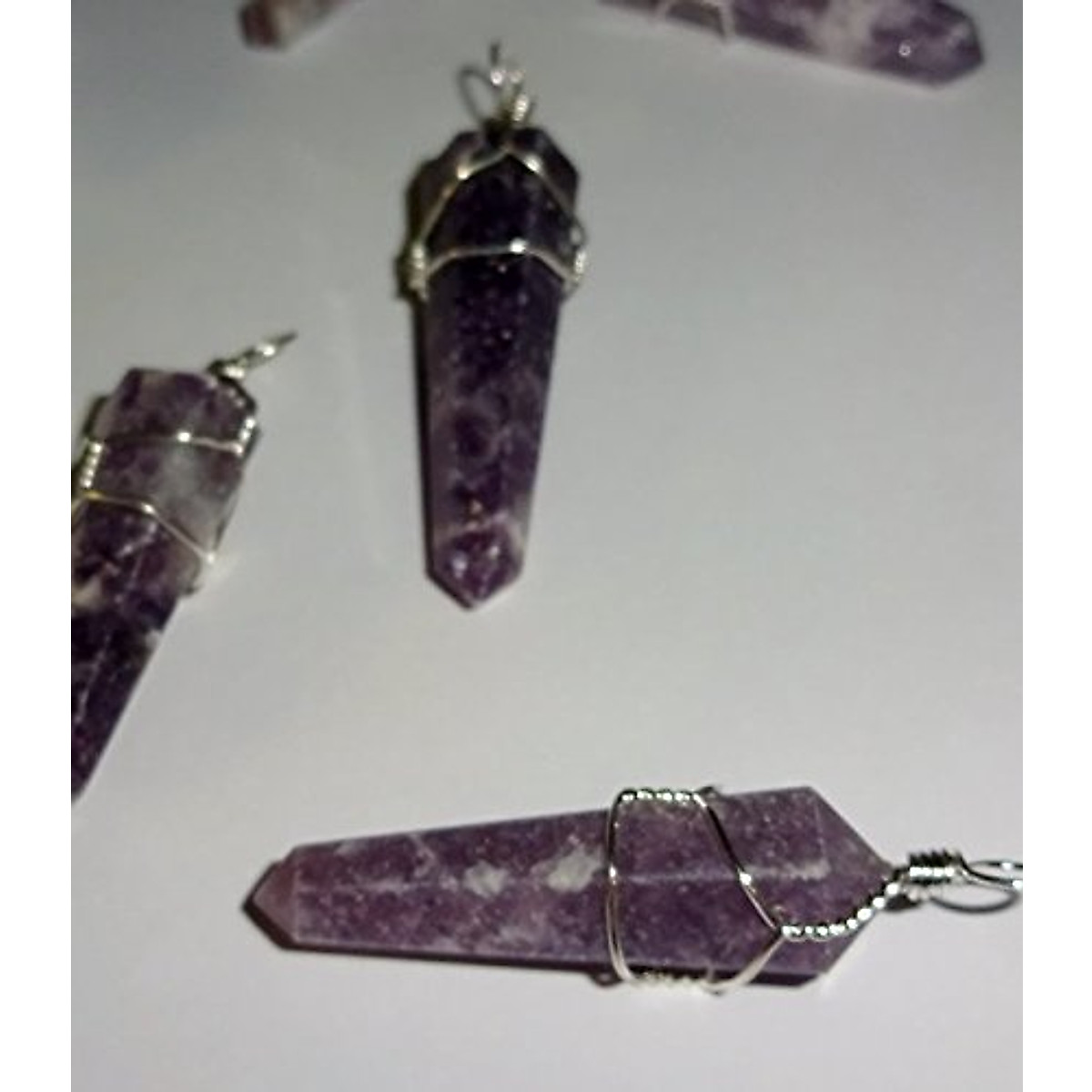 Sublime Gifts 1pc Lepidolite Natural Premium Crystal Cut Healing Gemstone Wire Wrapped with Loop Point Pendant