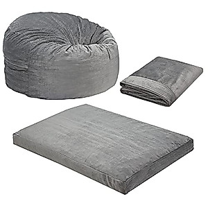 Homguava Corduroy Bean Bag Chair, Variable Shape from Bean Bag to Matress, Convertible Beanbag Chair for Home, Living Room(Grey, Full)
