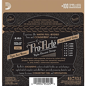 D'Addario Guitar Strings - Pro-Arte Classical Guitar Strings - EJ52 - Nylon Guitar Strings - For Alto Guitars - Nylon Core - Normal Tension