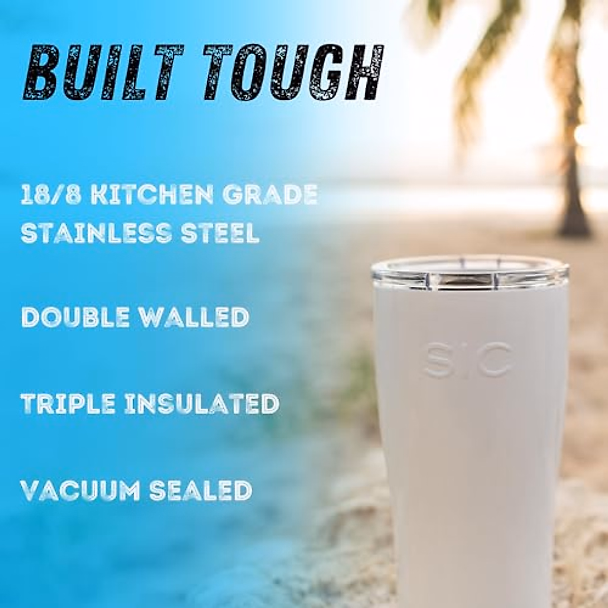 Seriously Ice Cold SIC 20 Oz. Double Wall Vacuum Insulated 18/8 Stainless Steel Travel Tumbler Mug | Powder Coated with Splash Proof BPA Free Lid | Coffee, Tea, Wine, and Cocktails (Ice White)
