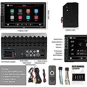 7" Car Stereo Double Din Touch Screen Car Radio Audio Receiver FM Radio Bluetooth Video Remote Control MP5/4/3 Player Android iPhone Mirror Link USB/SD/AUX Hands Free Calling with Camera