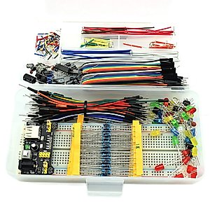 HJ Garden Electronic Component Assorted Kit for Arduino, Raspberry Pi, STM32 etc. 830 Breadboard + Jumper + Power Module + Resistor + Capacitor + LED + Switch (Pack of 458pcs)