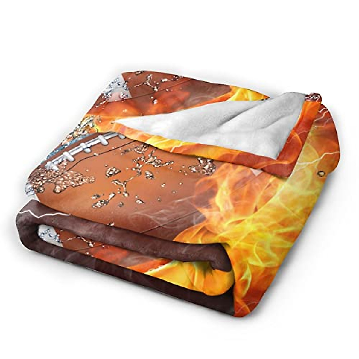 Football with Ice and Fire Blanket Flannel Fleece Throw Blanket Gifts for Bed Couch Sofa Chair 50"X40"