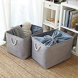 Queenie 2 Pack Closet Canvas Fabric Storage Basket, Gray, 17" x 8" x 5"