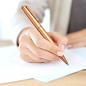 Cambond Ballpoint Pens Black Ink, Metal Pens Stainless Steel Uniform Pens for Gift Business Men Police Flight Attendant, 1.0 mm Medium Point, 3 Pens with Extra 3 Refills, Rose Gold