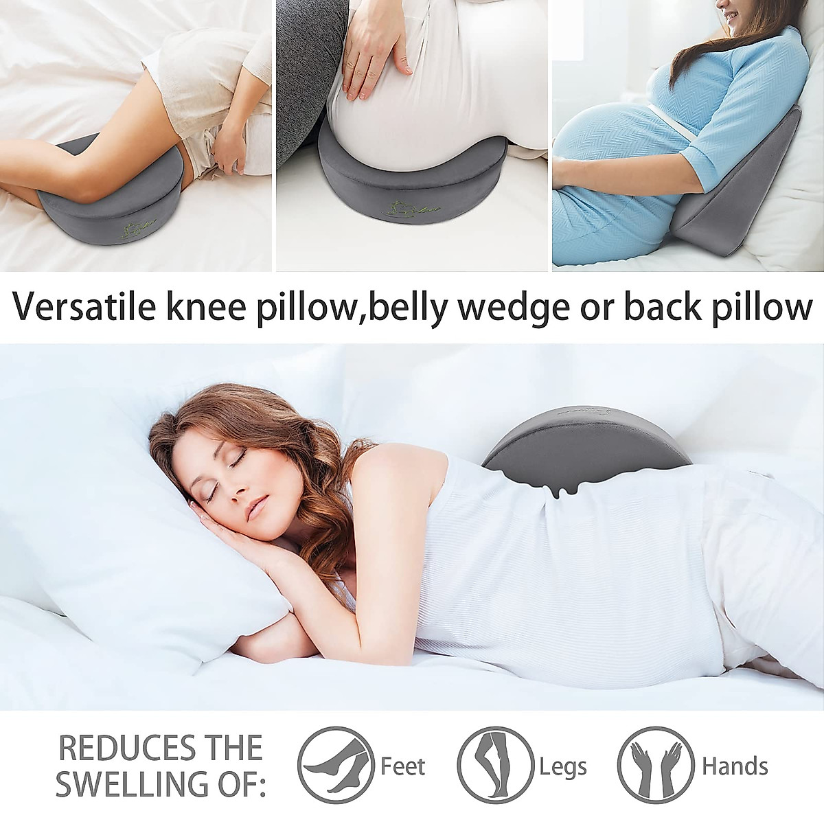 HUWLUIWA Pregnancy Wedge Pillow for Sleeping, Maternity Wedge Pillow for Back Support, Memory Foam Wedge Pillow for Side Sleeping & Belly Support Grey