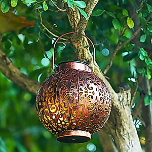 2 Pack Solar Lanterns Outdoor Waterproof Hanging, Solar Powered Lantern Warm White Retro Garden Lanterns, Hollowed-Out Metal Lantern Outdoor Decorative Lights for Yard, Lawn Porch Pathway, Landscape