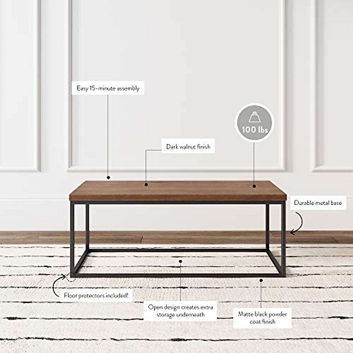Nathan James Doxa Modern Industrial Coffee Table Wood in with Metal Rectangle Frame, Dark Brown/Black