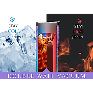 Quinceanera Gifts, 15 Year Old Girl Gifts for Birthday, 15th Birthday Gifts for Girls, Female, Her - 20oz/590ml Stainless Steel Insulated Tumbler with Straw, Lid - 15 & Fabulous Glitter Purple Blue