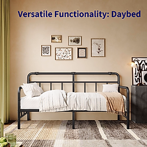 Sementa Daybed-Frame, Twin-Daybed with Classic-Headboard - Heavy Duty Steel Slats,Metal Sofa Bed Frame for Living Room Bedroom Guest Room, Easy Assembly(Black)
