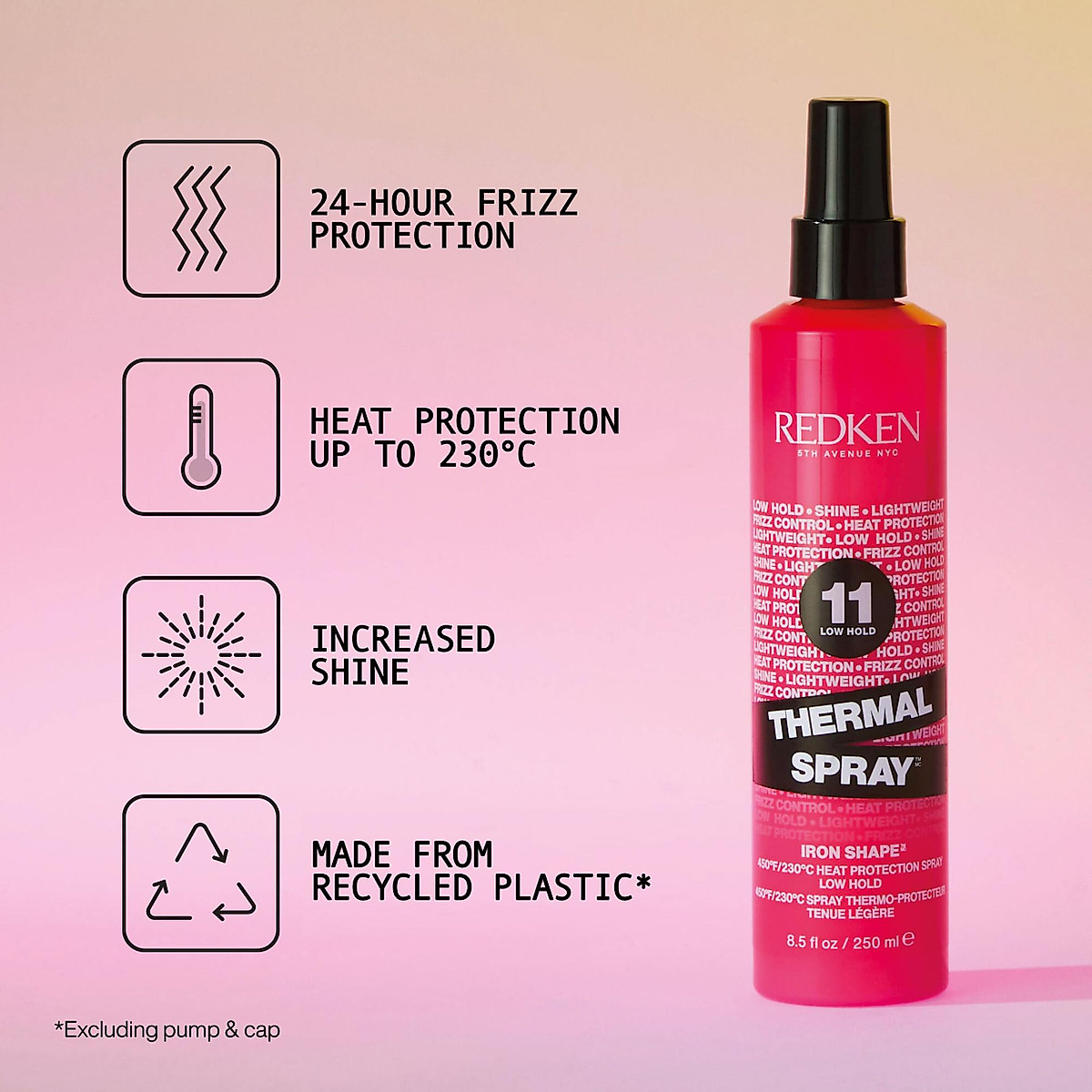 Redken Thermal Spray 11 Low Hold | Thermal Smoothing Holding Spray | For All Hair Types | Provides a Smooth, Silky & Frizz-Free Blow-Dry Finish | Mild Control | Protects Against Heat Damage | 8.5 Oz
