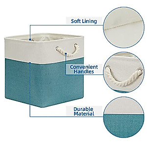 Temary Collapsible Storage Cubes Fabric Storage Baskets Decorative Baskets for Gifts Empty (White&Teal, 6Pack-11.8Lx7.9Wx5.3H ", 2Pack-16Lx12Wx12H ", 4Pack-12Lx12Wx12H ")