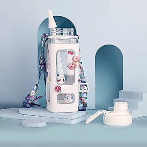 ANSAIR Kawaii Bear Pastel Water Bottle With 3D Sticker 700ml Plastic Travel Tea Juice Milk Portable Cute Shaker Drink Bottle Gift (Color : White)
