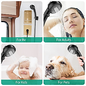 HEROBAI High Pressure Shower Head with Handheld, On Off Shower for RV, Water Saving Shower Head with Stop Button and 3 Modes, Detachable RV Shower Head with Hose and Self-Adhesive Bracket (Black)
