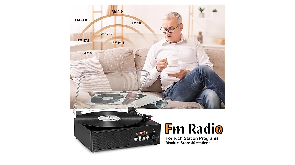 Vinyl Record Player Bluetooth with USB Digital FM Radio Remote Control ...