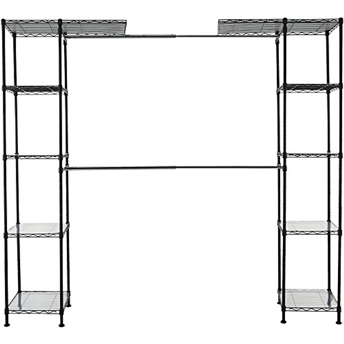 AmazonBasics Expandable Metal Hanging Rack Wardrobe with Shelves, Black & 5-Shelf Adjustable, Heavy Duty Storage Shelving Unit (350 lbs per shelf), Steel Organizer Wire Rack, Black,(36L x 14W x 72H)