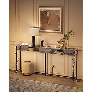 VASAGLE Narrow Console Table - 70.9 Inch Sofa Table with 2 Outlet and 2 USB Ports, Long Entryway Table for Hallway, Behind The Couch, Home Office or Living Room ULNT118B02