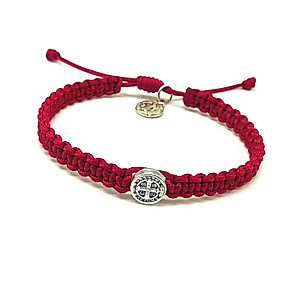 MedjugorjeStoneGifts Simple Adjustable Catholic Blessing Bracelet/Saint Michael/St Benedict/Miraculous Medal (ST BENEDICT RED)
