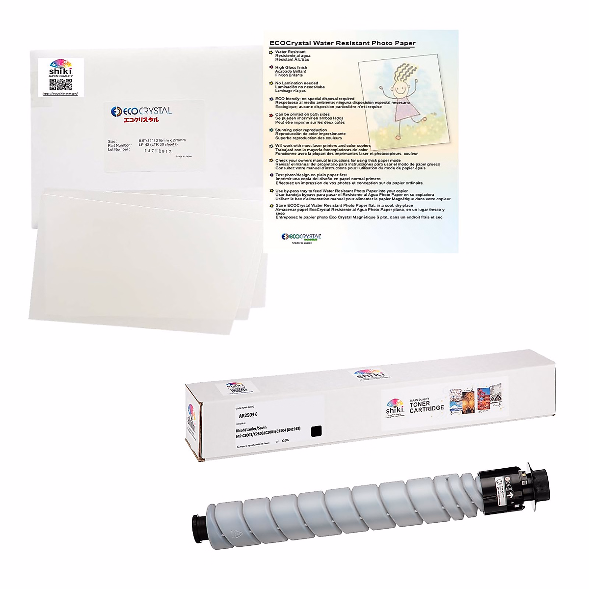 SHIKI Eco Crystal Water Resistant Laser Printer Paper & Compatible Toner Cartridge Replacement for Ricoh Lanier Savin MP C2003, etc. Black (841918)