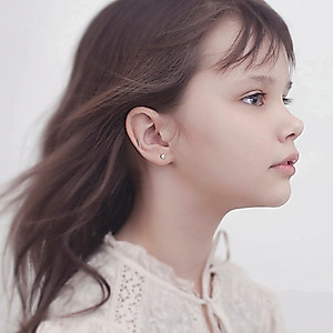 Hayoso 6 Pairs Sterling Silver Stud Earrings Hypoallergenic Earrings Stud Bar Circle CZ Stud Earrings Tiny Stud Earrings Set 14K Gold Plated Cartilage Earrings Studs for Women, White Gold Plated,