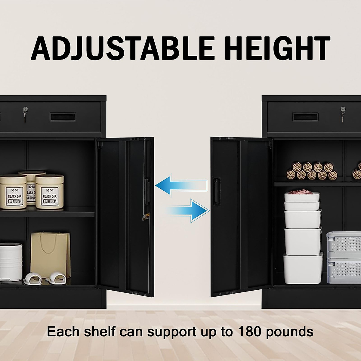 TaskStorz Metal Garage Storage Cabinets，Metal File Cabinet with 1 Locking Drawers, Lockable Storage Cabinets for Office, Home, Garage, Warehouse 36.2" H x 27.6" W x 15.7" D (Black)