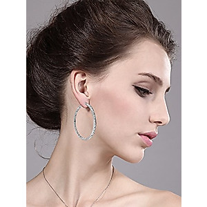 Gem Stone King 2 Inch Stunning Stainless Steel High Shine Inside-Out Hoop Earrings With CZ For Women