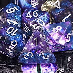 Cusdie 7-Die DND Dice, Polyhedral Dice Set Filled with Eyeball, for Role Playing Game Dungeons and Dragons D&D Dice MTG Pathfinder (Purple Eyeball)