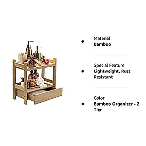 Sorbus 2-Tier Bamboo Countertop Shelf with Hidden Drawer - Makeup Organizer - Multi-Purpose Storage for Skincare, Toiletries, Desktop - Display Stand Shelf for Bathroom Vanity Counter, Kitchen, Office